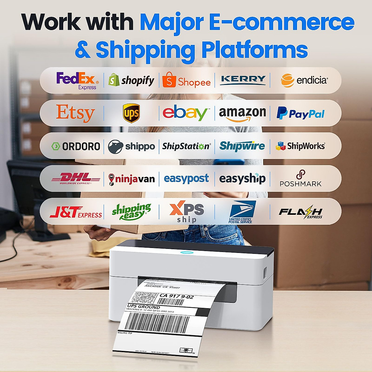 BPXX Bluetooth Thermal Label Printer 4×6, Shipping Label Printer for Small Business, Desktop Label Printer Support Android/iPhone/Windows, Compatible with Shopify, Ebay, USPS, Amazon, Etsy, D463B