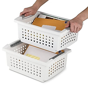 Sterilite Medium Stacking Basket Plastic, White, 10 Pack