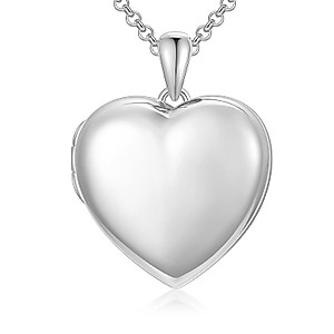 SOULMEET 10k White Gold Minimalist Style Blank Heart Locket Necklace That Holds Pictures Photo Locket Necklace, 20" Gold Plated Silver Chain (Locket only)