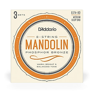 D'Addario Mandolin Strings - Mandolin Strings - Phosphor Bronze - For 8 String Mandolin - Rich, Full Tonal Spectrum - EJ74-3D - Medium, 11-40