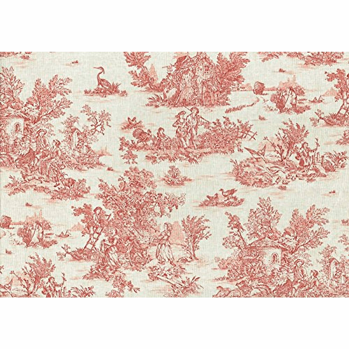 Mini Toile de Jouy Fabric (La Vie Rustique) - Antique Red on a Soft, Linen-Look Base Cloth | 100% Cotton Designer Print | 61 inches Wide | Per Yard Length Increment*