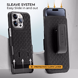 MOTIVE for iPhone 15 Pro Case with Belt Clip, Shell Holster Combo for Apple iPhone 15 Pro Holster, Slim Rugged Case, Drop Shockproof Protective Cover & Kickstand, 6.1 inch | Black