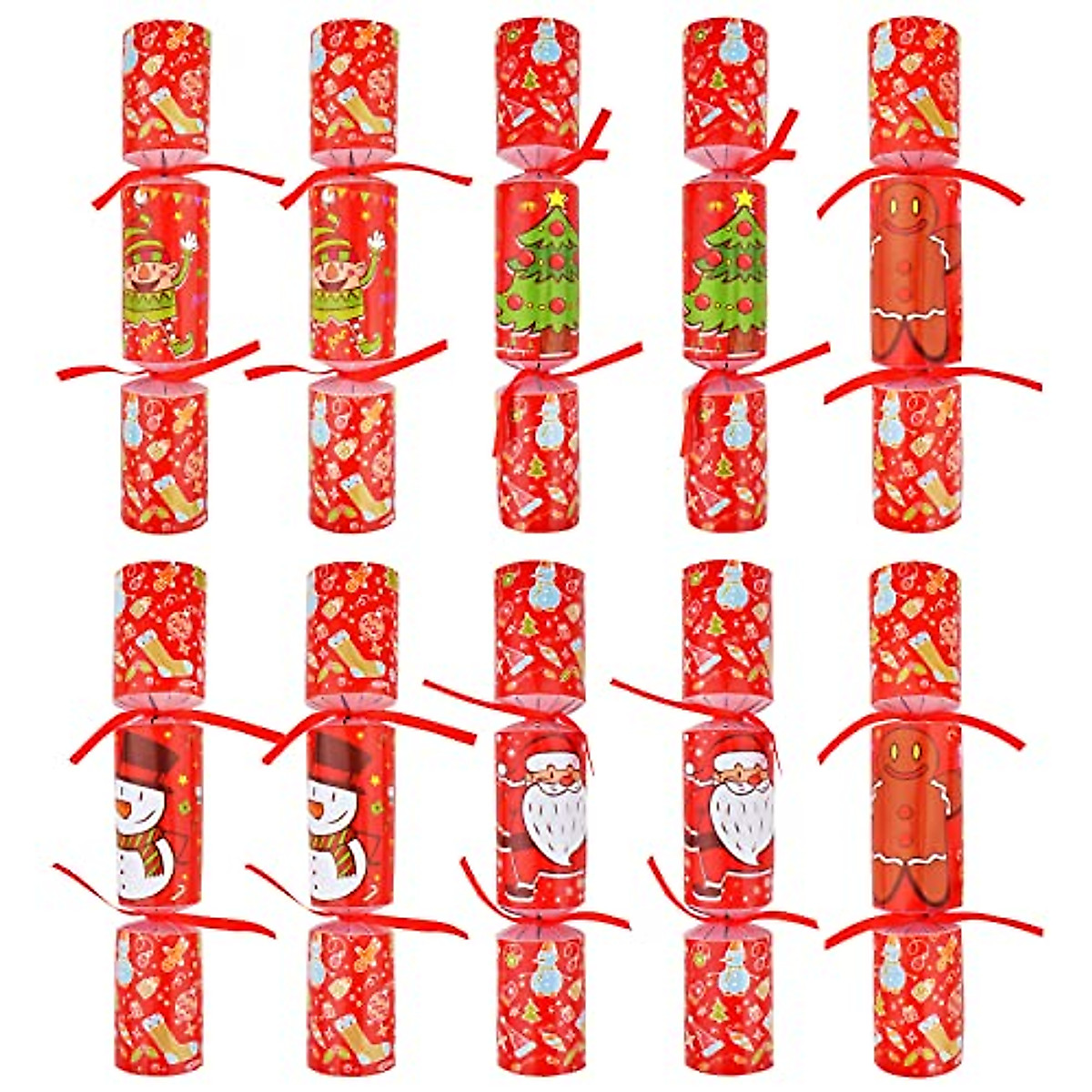Fasezoomit 10 Pack Christmas No-Snap Party Table Favors Christmas Poppers with Santa Claus Elf Christmas Crackers No-pop Set with Party Hat Joke & Party Favors Toys Holiday Supplies for Kids Adults