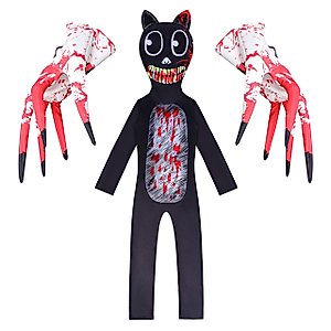 Aepotumn Boys Cartoon Scary Cat Costume Child Horror Monster Character Costumes Scary Halloween Cosplay Jumpsuit