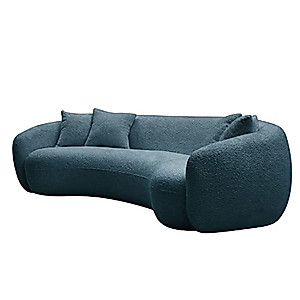 NordStorm 102.36" Curved Living Room Sofa Couch with 4 Throw Pillows, Uphostery Boucle Couch, 5 Seater Half-Moon Shape Mid-Century Modern Cream Cloud Couch for Bedroom Small Apartment, Blue