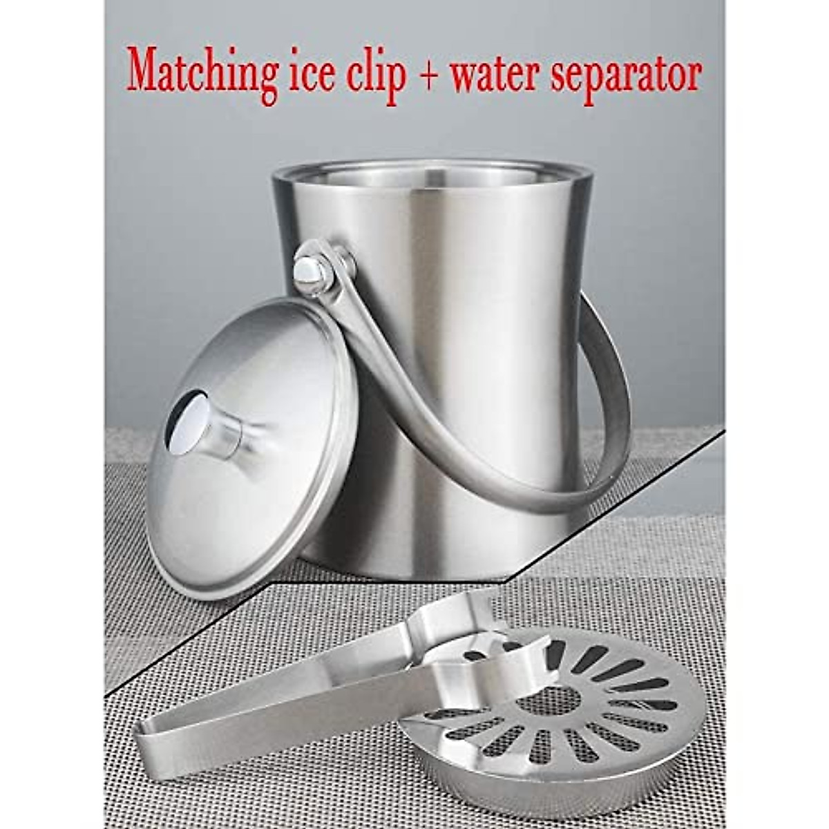Ice Bucket for Freezer Ice Bucket Insulated Stainless Steel Double Walled Ice Bucket with Lid for Beer Wine Cooler (Size : 3L)
