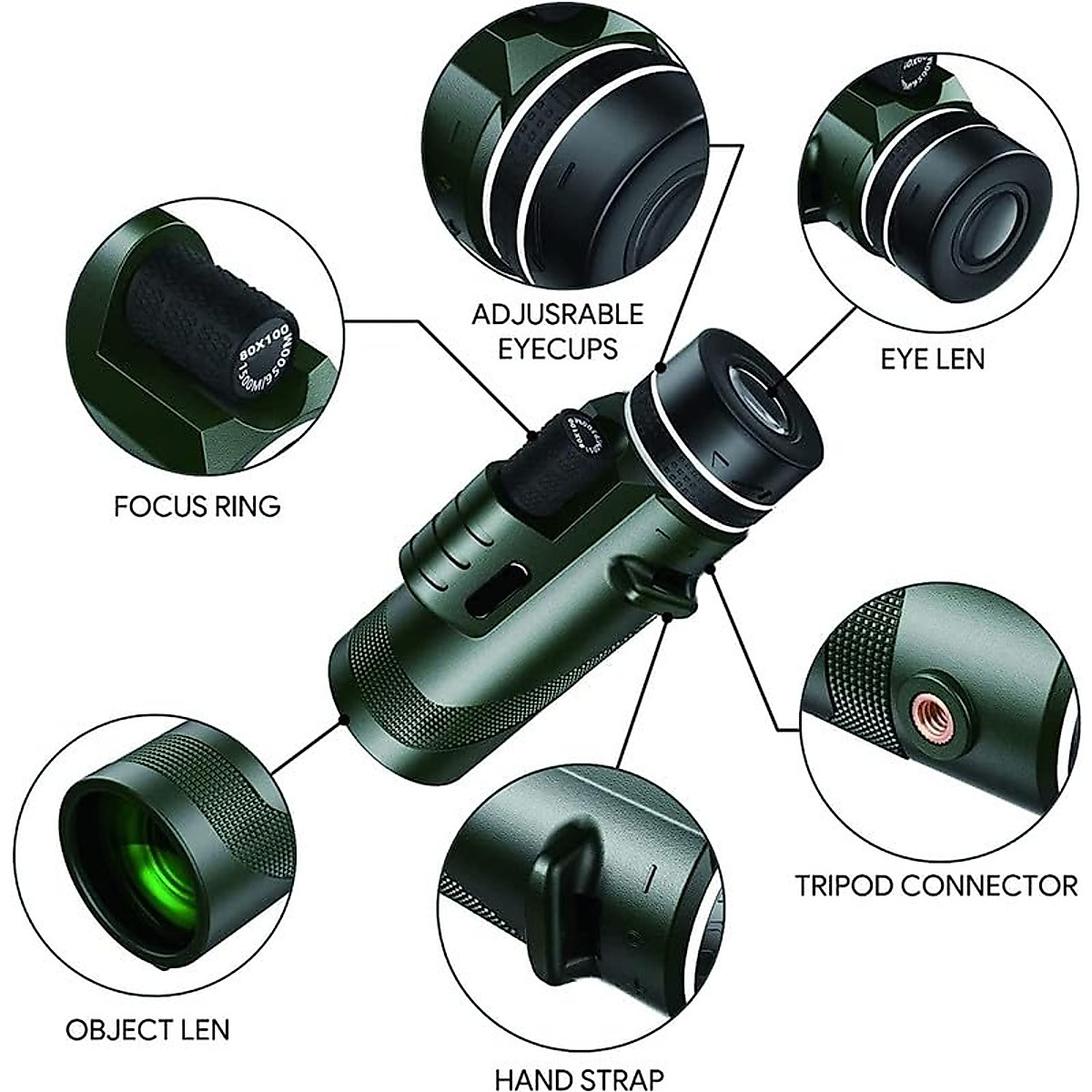 80x100 HD Monocular for Adults High Powered with Smartphone Adapter & Tripod, Monocular-Telescope with BAK4 Prism for Bird Watching, Hunting, Hiking, Outdoor Camping, Travel, Wildlife