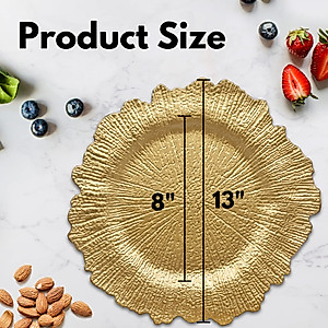 DaCakeWS Gold Reef Charger Plates 10PCS, 13inch Plastic Floral Charger Plates Wedding for Dinner,Wedding,Party,Event,Decoration(Reef Gold10)