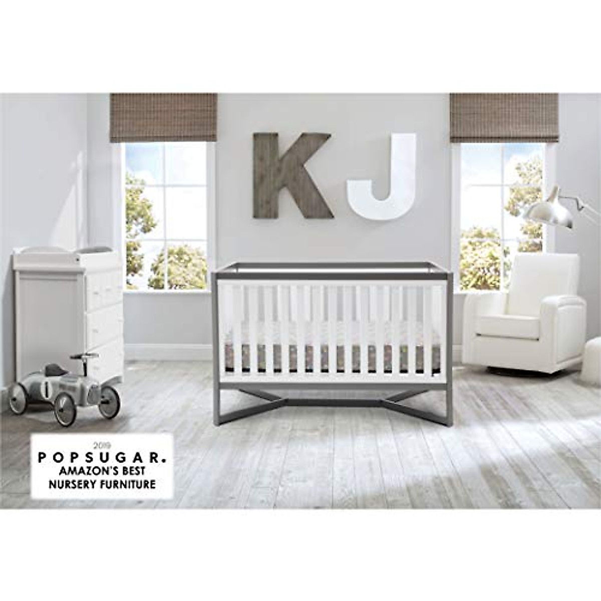 Delta Children Tribeca 4-in-1 Convertible Crib, White/Grey with Twinkle Stars Crib & Toddler Mattress