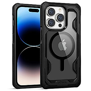 ULTIMAL Case Designed for iPhone 14 Pro Max 6.7 Inch, Rugged Military Cover with Lightweight Sporty Design, Slim Shockproof Drop Protection Bumper Case Compatible with Magsafe (Black/Black Frame)