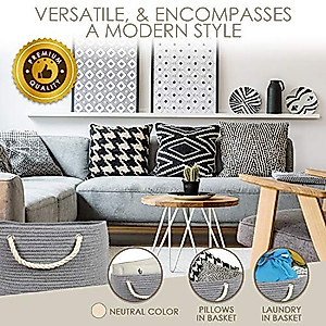 XXL Extra Large Cotton Rope Basket with Exclusive Laundry Bag: Wide Storage Organizer for Living Room, Blankets, Sofa Throws, Nursery, Baby Kids Toys, Playroom: 20" x 14" Hand Woven Hamper (Grey)