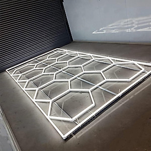 Car Detailing Led Garage Light,15 Hexagonal Grid Systems Led Shop Lights for Garage/Workshop with White Border, 6500K IP54 AC100-240V(191 “x96”)