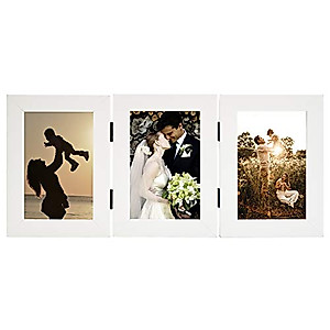 Golden State Art, 4x6 Three Picture Frame Trifold Hinged Photo Frame with 3 Openings, Desk Top Family Picture Collage, with Real Glass (4x6 Triple, White, 2-Pack)