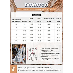 Dokotoo Womens Sun Casual V Neckline Long Sleeve Open Back Floral Print Mini Dress Bohemian Fashion Skater A Line Ruffle Hem Flowy Dresses White Large