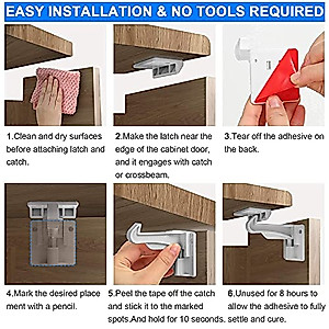 Upgraded Version 12 Pack Child Proofing Cabinet Locks White,Baby Safety Latches with Strong Adhesive,Baby Proof Latch Lock for Kitchen Cabinets Cupboards Drawers Doors Locks,No Drilling