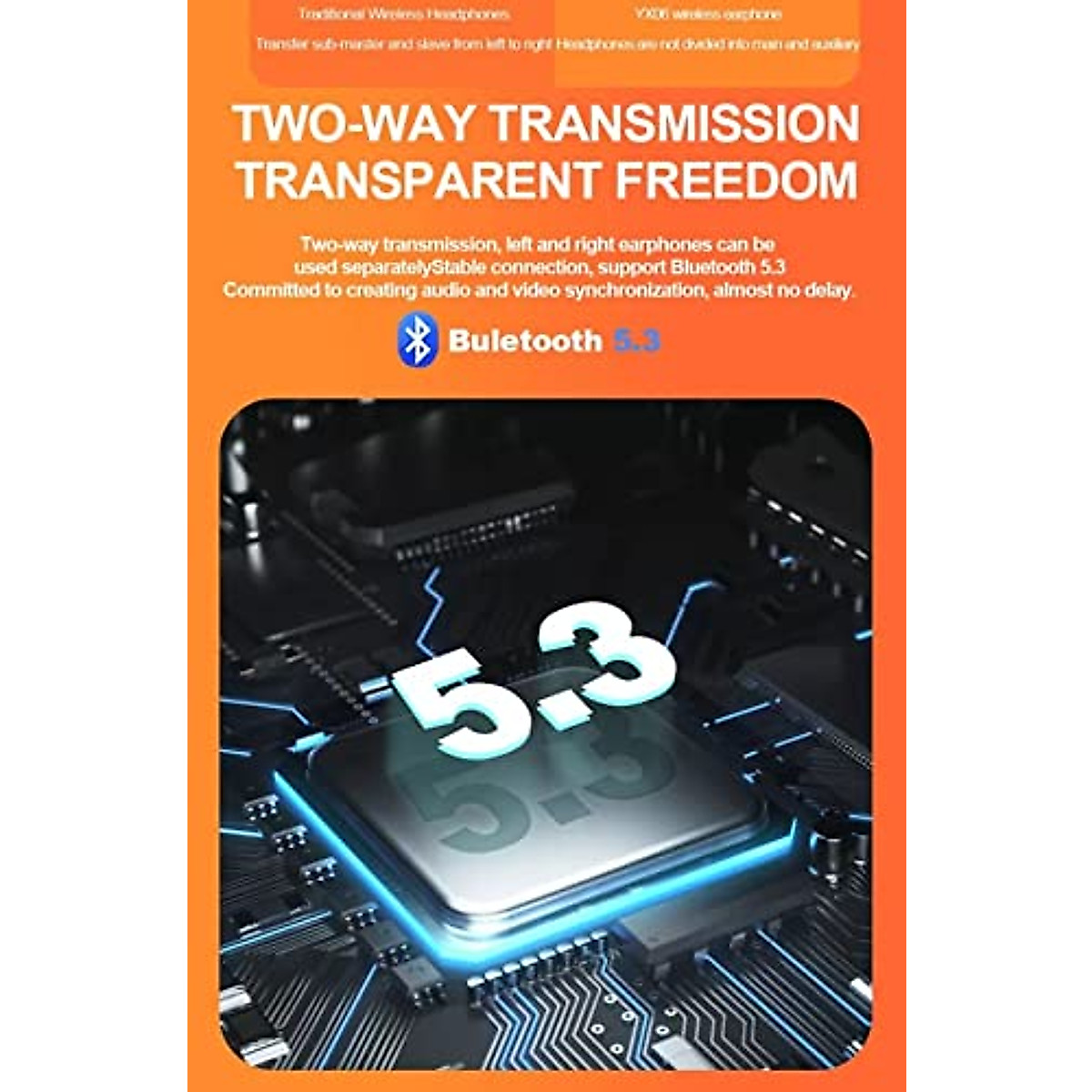 True Wireless Bluetooth 5.3 Smart Chip Transparent Earbuds Pure Bass Waterproof Universal Built-in Mic Headphones (Sour Apple)