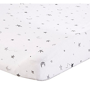 TL Care Printed 100% Cotton Knit Fitted Contoured Changing Table Pad Cover/Sheet - Compatible with Mika Micky Bassinet, Gray Stars and Moons, for Boys and Girls