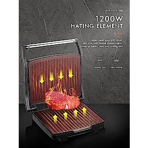 Yabano Panini Press Grill, Gourmet Sandwich Maker, Electric Indoor Grill with Non-Stick Cooking Plate and Removable Drip Tray, Easy to Clean, Stainless Steel