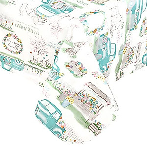 Newbridge Nostalgic Easter Market Farm Truck Vinyl Flannel Backed Tablecloth - Spring Flower Market, Bunny and Egg Print Indoor/Outdoor Easy Care Vinyl Tablecloth, 52” x 70” Oblong/Rectangle