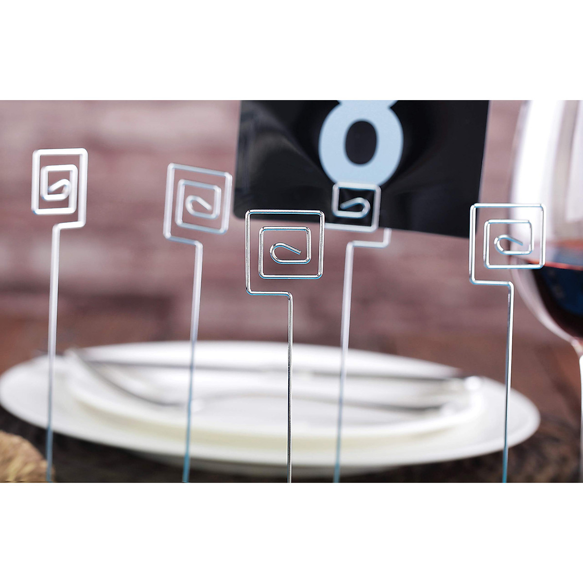 New Star Foodservice 27938 Wire Square Base/Table Number Holder/Number Stand/Place Card Holder, 7-Inch, Set of 5