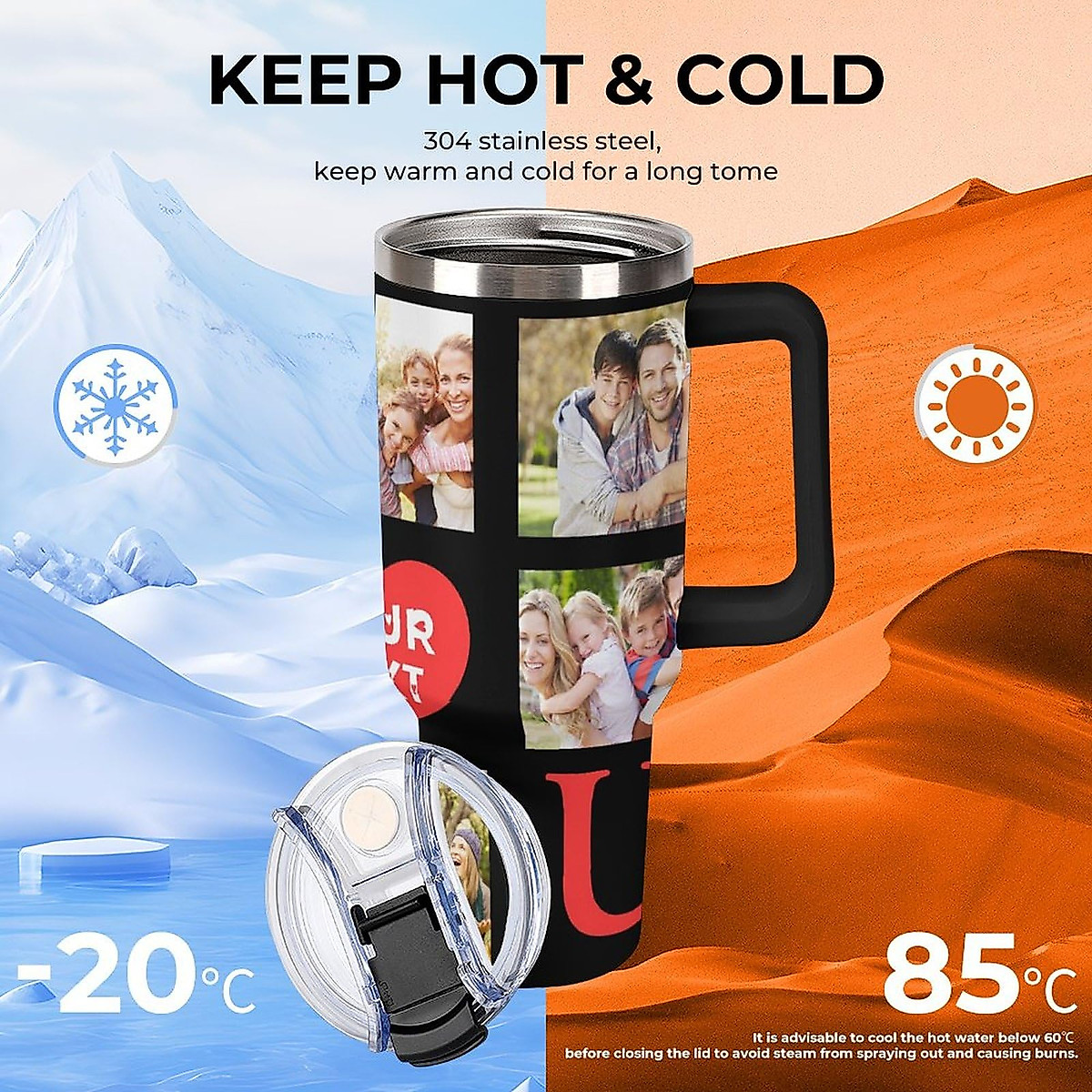 Personalized Tumbler Custom Insulated Travel Mug Custom Drinking Coffee Cup with Photos and Text 40oz Christmas Birthday Gift