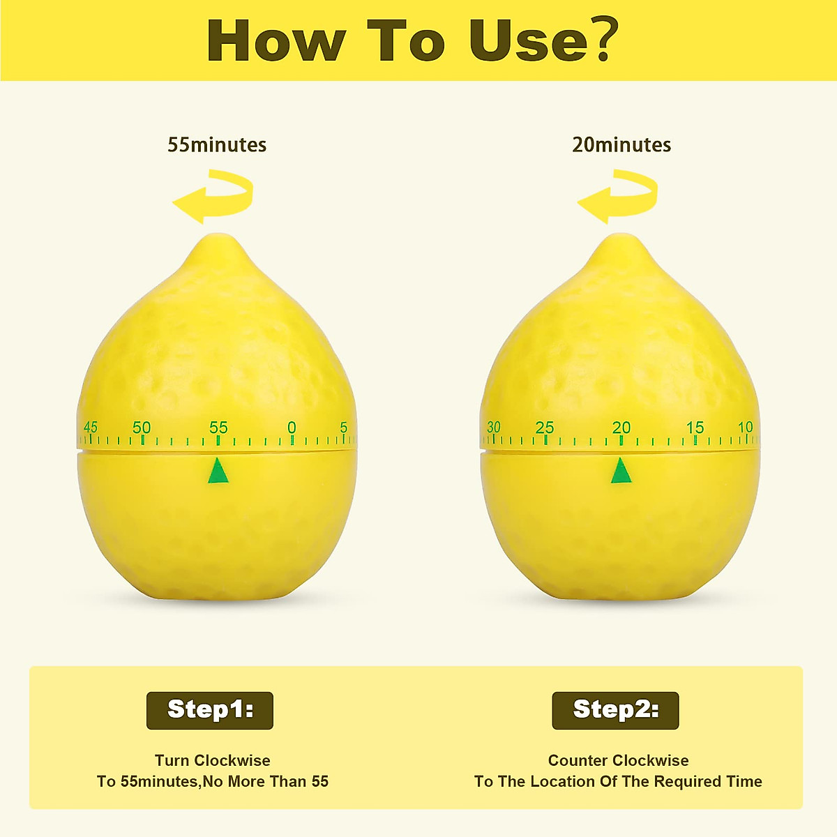 Kitchen Timer,60 Minutes Cooking Timer, Cute Craft Lemon Classroom Timer with 360° Rotating Countdown, Durable Mechanical Lemon Reminder, Kitchen Timer Clock for Kids Teachers Adults
