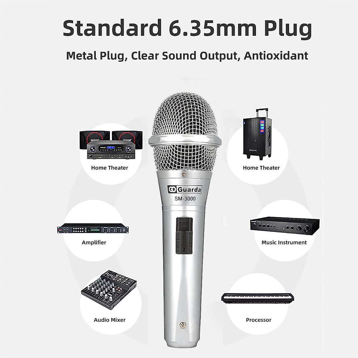 Guarda Cardioid Dynamic Vocal Microphone with 26.3ft XLR Cable, Metal Handheld Mic Compatible Karaoke Machine/Speaker/Amp/Mixer for Karaoke Singing, Speech, On/Off Switch (SM-3000)