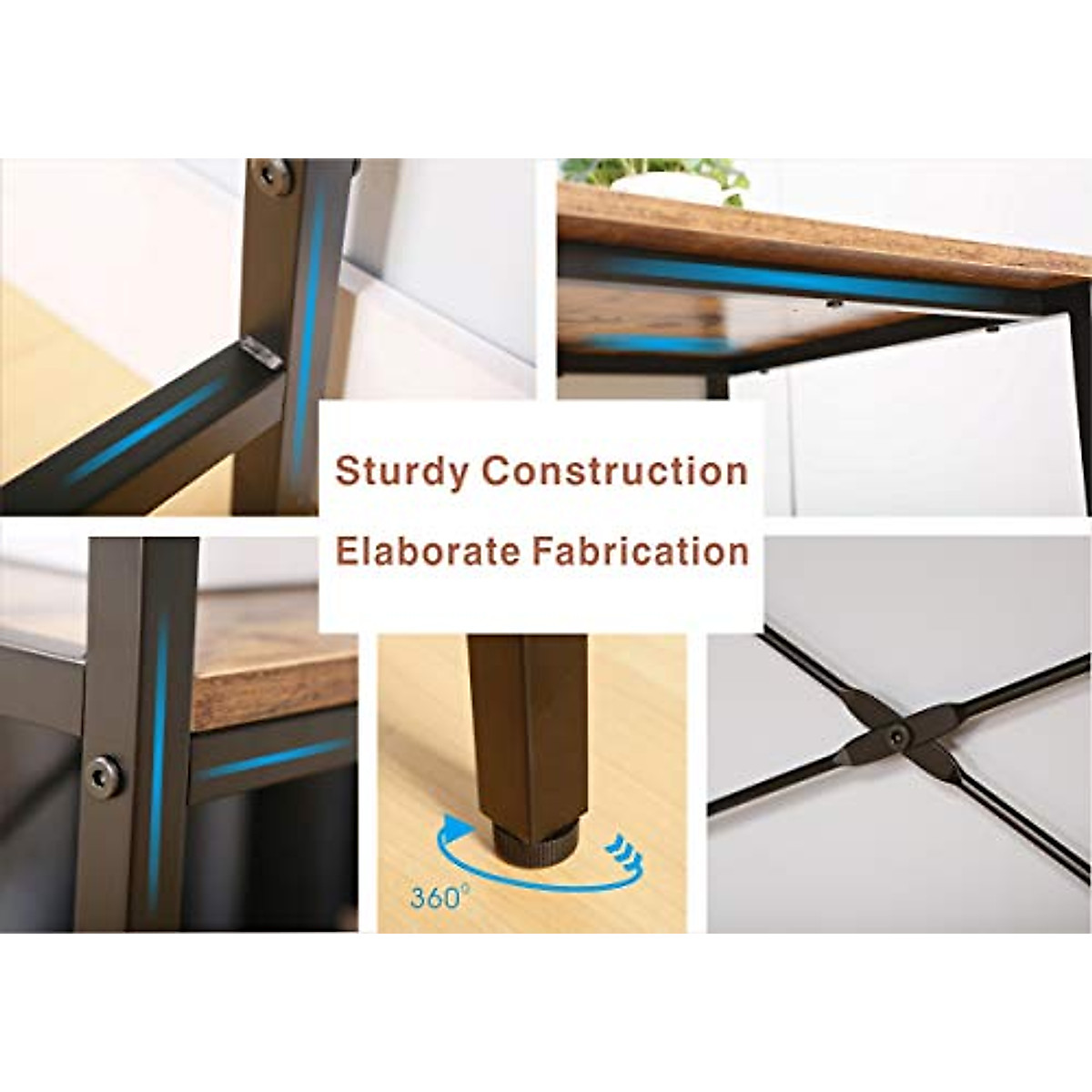 JJS L-Shaped Home Office Corner Writing Computer Desk with Build-in Bookcase, Wood Metal Modern Study Laptop Table Workstation with Storage Shelves for Small Space, Antony Rustic Brown