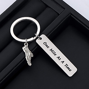FOTAP Runner Gift One Mile At A Time keychain Runner jewelry Run Gift Marathon Jewelry Runner keychain Marathon gift(One Mile Key)