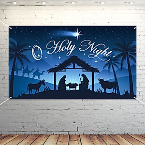 WATINC Christmas Nativity O Holy Night Backdrop XtraLarge Xmas Birth of Jesus Winter Holiday Religious Christian Party Wall Decorations Supplies Photo Props Booth for Home Church Outdoor 78 x 45 Inch