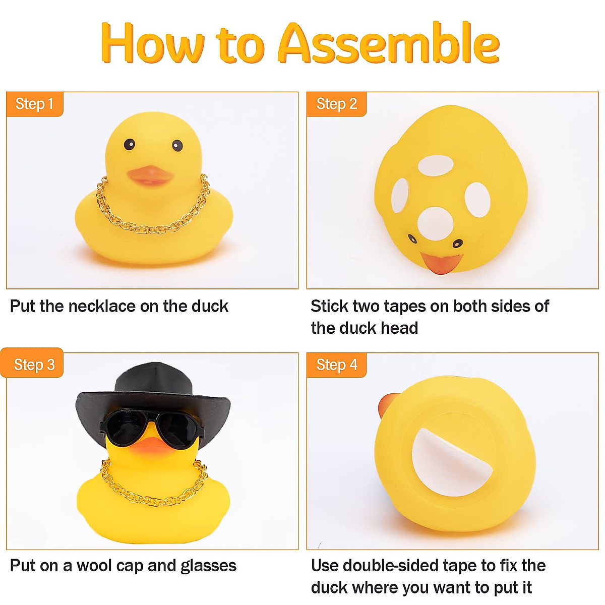 wonuu Rubber Duck Car Ornaments Yellow Duck Car Dashboard Decorations with Propeller Helmet for Christmas Decor and Home Decorations for Adults, Z-White Cowboy Hat