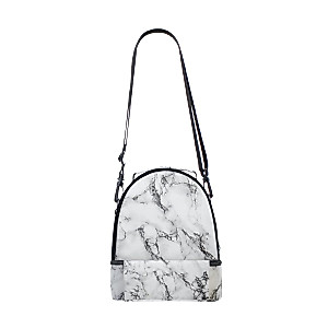 ALAZA White Aqua Black Marble Texture Portable Shoulder Double Lunch Box Bag Insulated Lunch Tote Outdoor Bag