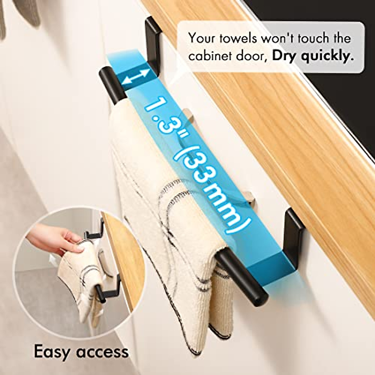 KES Over The Door Towel Rack, Over Cabinet Towel Bar Kitchen Bathroom Towel Holder Storage Dish Towel Holder, Over Cabinet Cupboard Door Towel Bar, Matte Black 2 Pack, KTH500S26-BK-P2