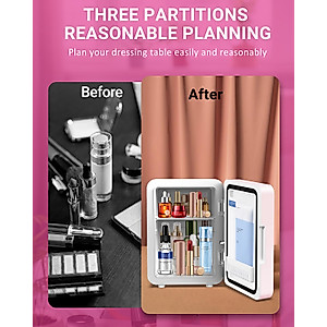 NISHCON Skincare Fridge with Dimmable LED Light Mirror, 4L/6Can Cooler Warmer Mini Fridge for Skin care Cosmetic Makeup Beauty, Portable Mini Skincare Fridge for Bedroom Dorm Office Rv and Car, Pink