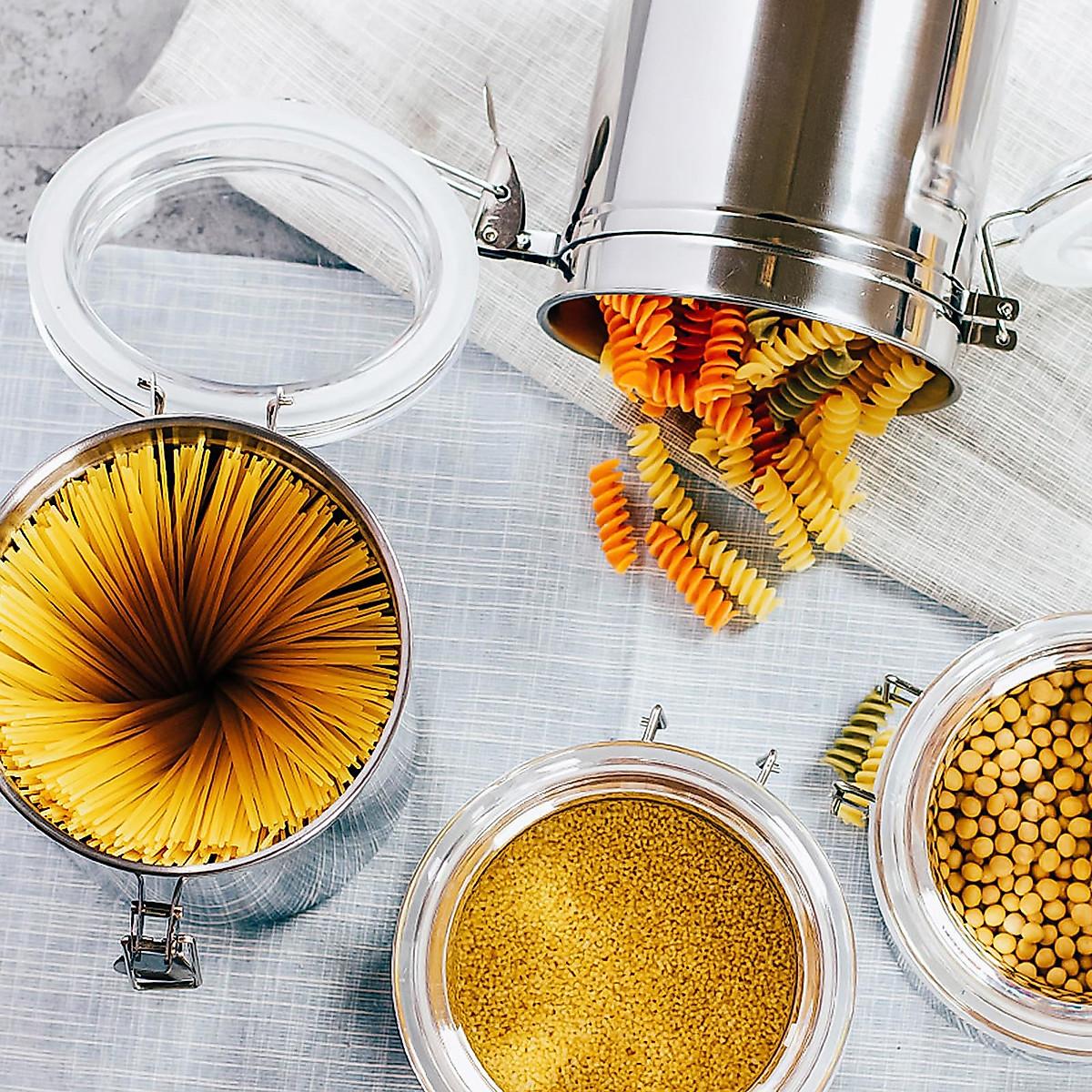 ENLOY 4-Piece Stainless Steel Airtight Food Storage Canister Set with Clear Lid, Canister Sets for Kitchen Counter for Sugar, Flour, Tea, Candy, Cookie, Spice, 28/32/38/65 oz