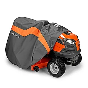 Husqvarna 54-Inch Full-Size Lawn Tractor Cover For Models: YT48CS, GT54CS, YT42LS, YT46LS, YT42DXLS, YT48DXLS, GT52XLS, GT52XLSi, GT54LS, Water-Resistant Riding Lawn Mower Accessories, Orange/Gray