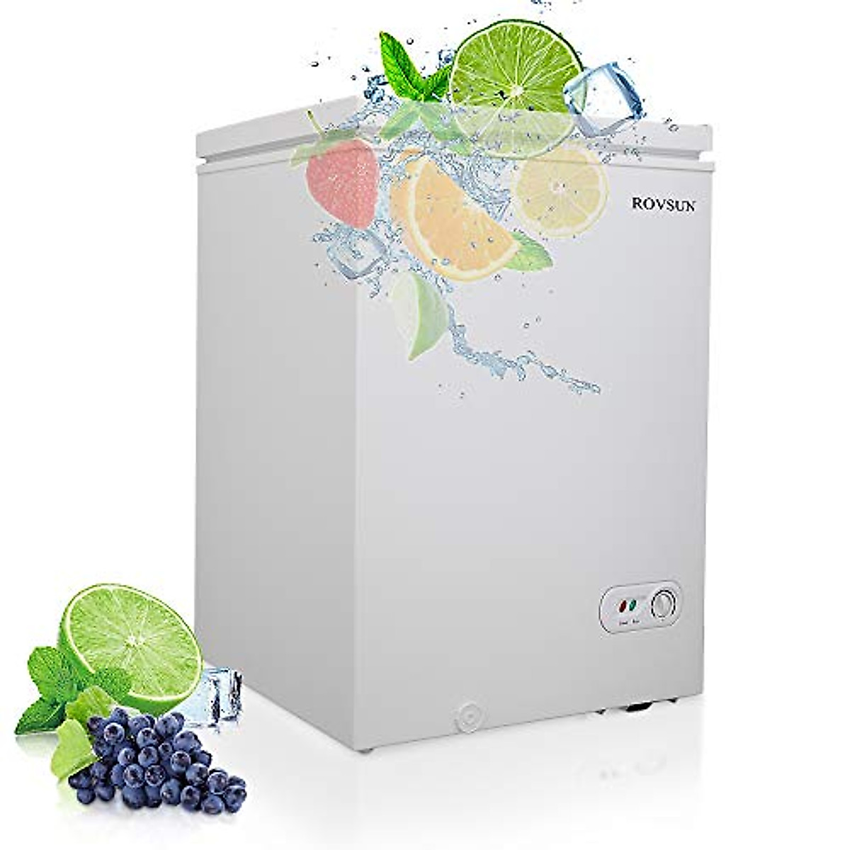ROVSUN 3.5 Cubic Feet Chest Freezer, Compact Deep Freezer with Storage Basket, Adjustable Thermostat, Ideal for Home Kitchen Office RV, White