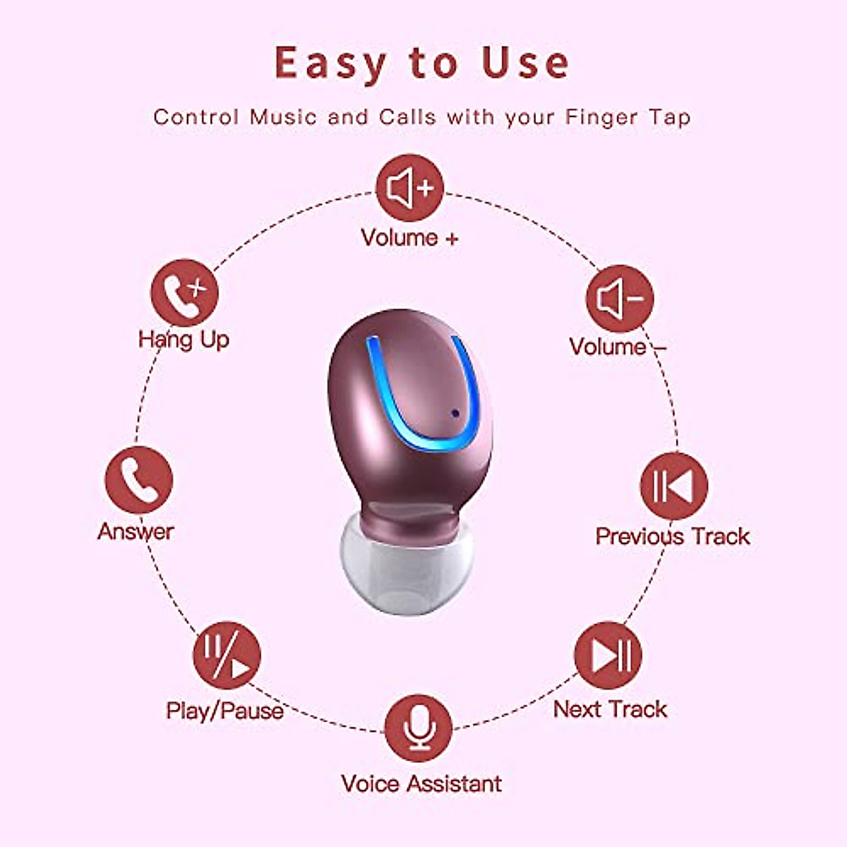 True Wireless Earbuds for Small Ears, Bluetooth Headphones 48h Playtime IPX7 Waterproof Sport Headphones in-Ear, with Mic Noise Cancelling for iPhone/Samsung/Galaxy for Men Women Rose Gold