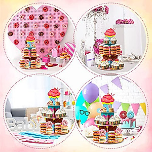 AwserTantue Candyland Cupcake Stand Decorations, 3 Tier Sweet Candy Cupcake Tower Cardboard Candy Donut Lollipop Ice Cream Dessert Holder for Girls Themed Birthday Party Baby Shower Table Supplies