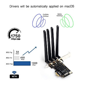 Hackintosh WiFi Dual Band macOS WiFi Card BCM94360CD 802.11a/g/n/ac 1750Mbps BT4.0 PCIe Network Adapter Natively Support AirDrop Handoff (Plug and Play for macOS)