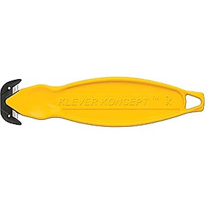 Klever Koncept KCJ-2Y Safety Knife, Yellow, Pack of 10