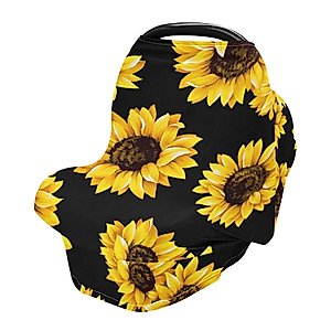 WELLDAY Baby Car Seat Covers Black Sunflower Stretchy Breastfeeding Scarf Breathable Infant Carseat Canopy Nursing Covers Multi Use for Stroller High Chair Shopping Cart Boys and Girls