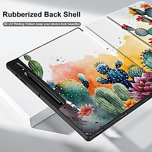 MEEgoodo Case for Samsung Galaxy Tab S10 Ultra (2024 Release)/S9 Ultra (2023 Release) 14.6 inch Cover with S Pen Holder, Tablet Cases with Trifold Stand+TPU Back Shell+Auto Wake/Sleep,Tropical Cactus