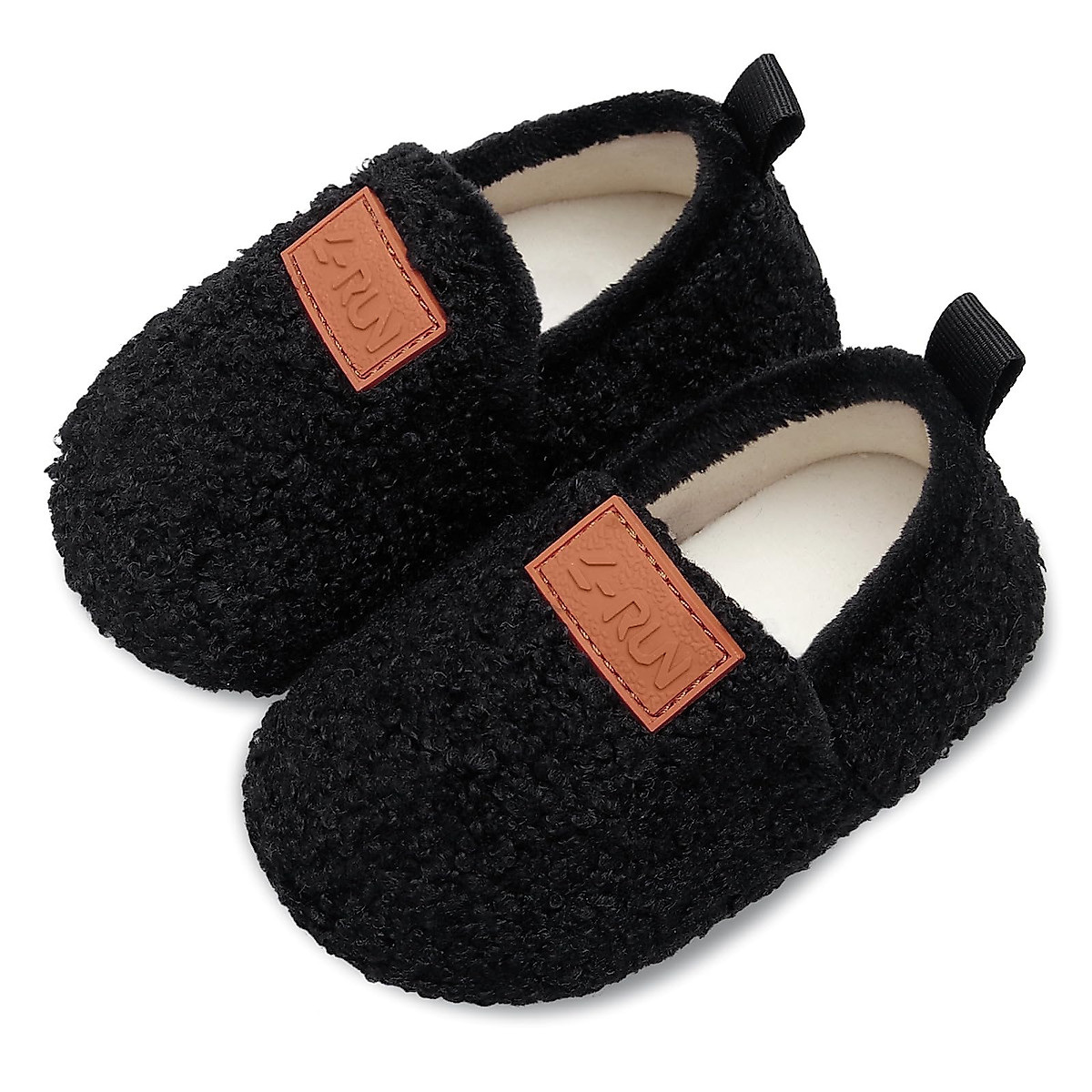 L-RUN Black Slippers for Toddler Boys/Girls House Slippers Black 6.5-7.5 Toddler=EU24-25