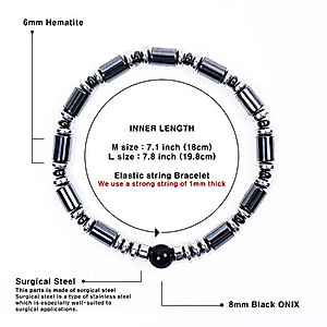 JBANS Hematite 486 Healing Stones Beaded Stretch Bracelet 2 Size for Men. Good Luck Therapy Bracelets. Strong Elastic Sring (18)