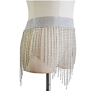 Sinkcangwu Diamond Skirt Metal Rhinestone Body Chain Jewelry for Women Dancer- Party Summer Swimsuit Jumpsuit Jewelry Accessory, Gold