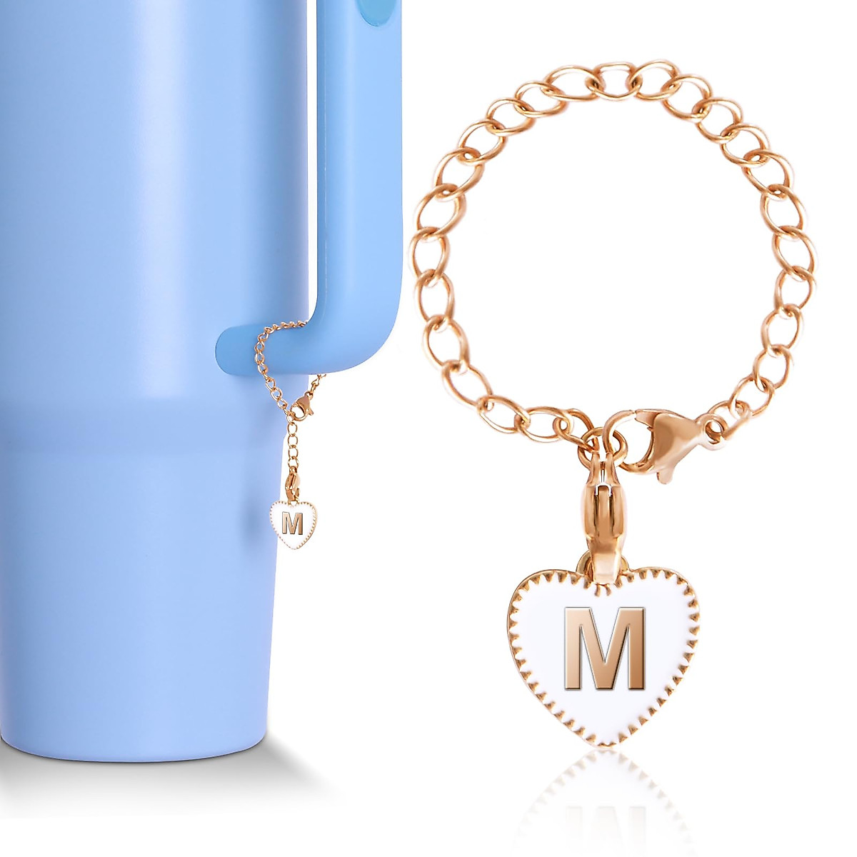 OriJoy Letter Charm Accessories for Stanley Cup, Name ID Letter Handle Charm For Stanley/Simple Modern Tumbler, Heart Shape Initial Identification Charms（M）