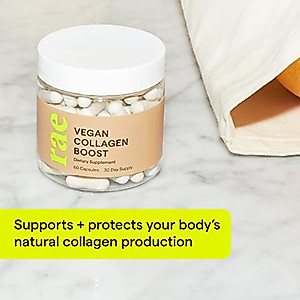 Rae Wellness Vegan Collagen Boost - Natural Collagen Supplement with Vitamin C and Bamboo for Healthy Hair, Skin, and Nails - Vegan, Non-GMO, Gluten Free - 60 Caps (30 Servings)