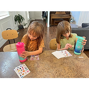 Mininoo Kids Water Bottle for School, 16oz Stainless Steel Insulated Water Bottle Kids with Straw Lid for Girls, Boys (Purple/Pink)