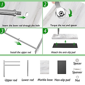 Luxspire Marble Hand Towel Holder, Free Standing Hand Towel Stand, 𝙉𝙖𝙩𝙪𝙧𝙖𝙡 Marble Base Countertop Towel Stand Stainless Steel Swivel Towel Rack for Bathroom Kitchen Countertop, F-Shape